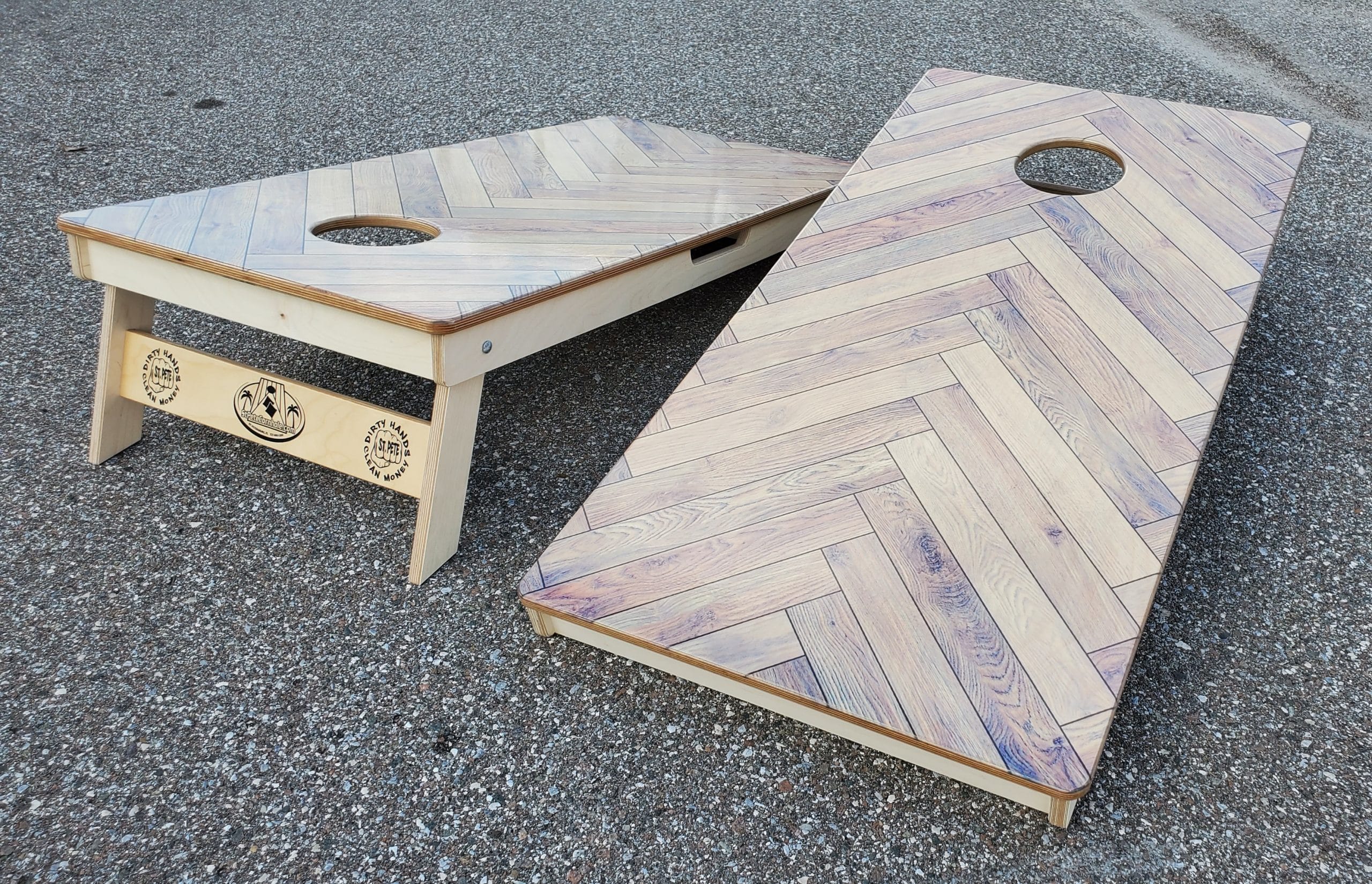 Chevron White Pallet Cornhole Boards Direct Print – St Pete Cornhole ...
